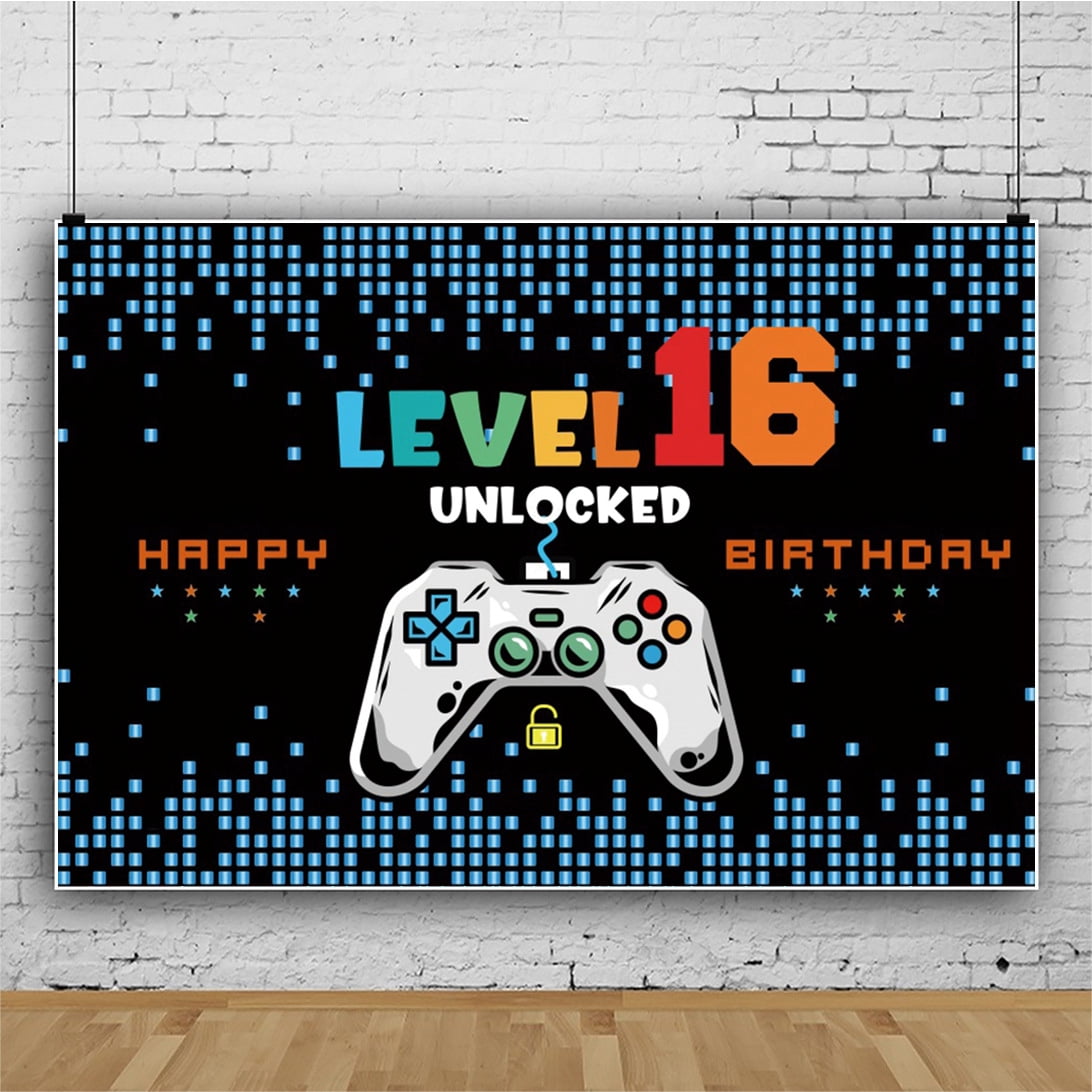 Gamepad Birthday Background for Boy Birthday Party Game On Level Up ...