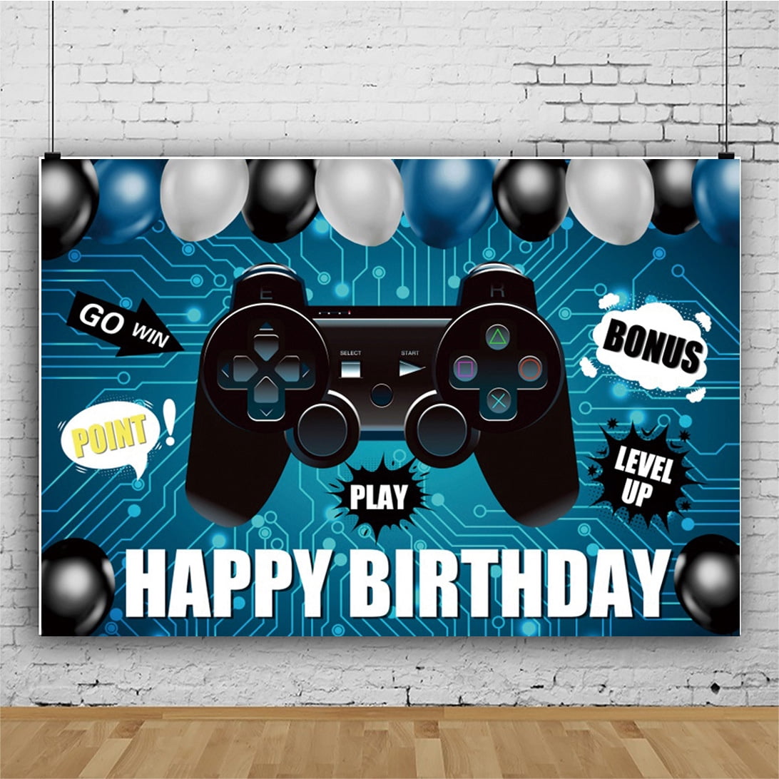 Gamepad Birthday Background for Boy Birthday Party Game On Level Up ...