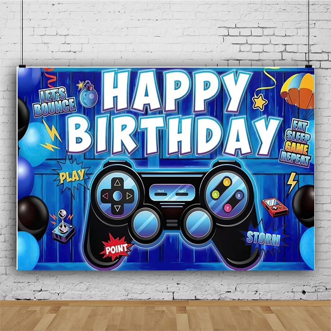 Gamepad Birthday Background for Boy Birthday Party Game On Level Up ...