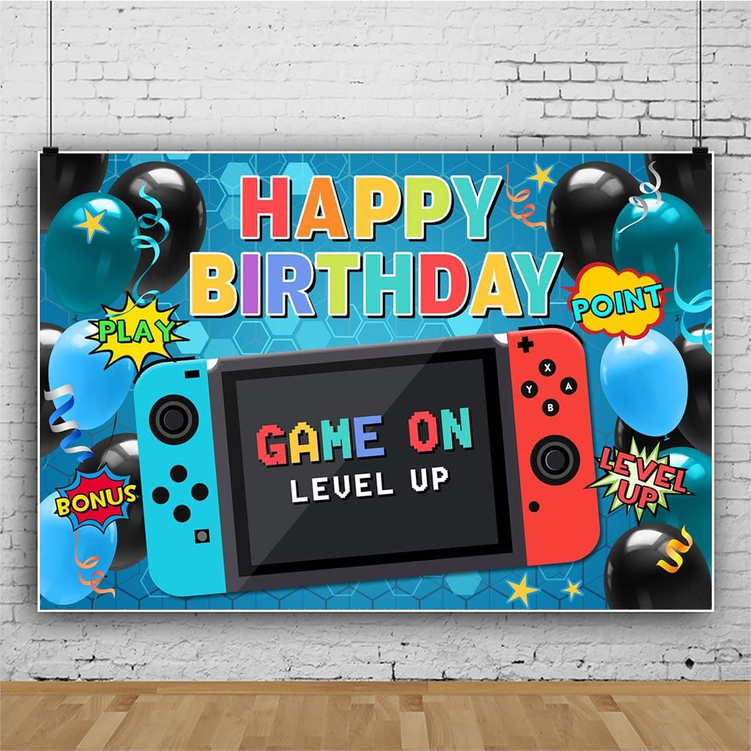 Gamepad Birthday Background for Boy Birthday Party Game On Level Up ...