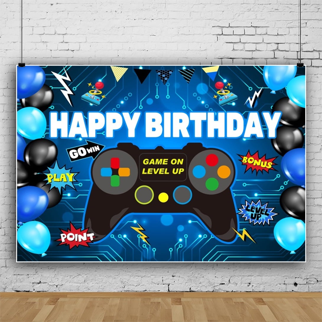 Gamepad Birthday Background for Boy Birthday Party Game On Level Up ...