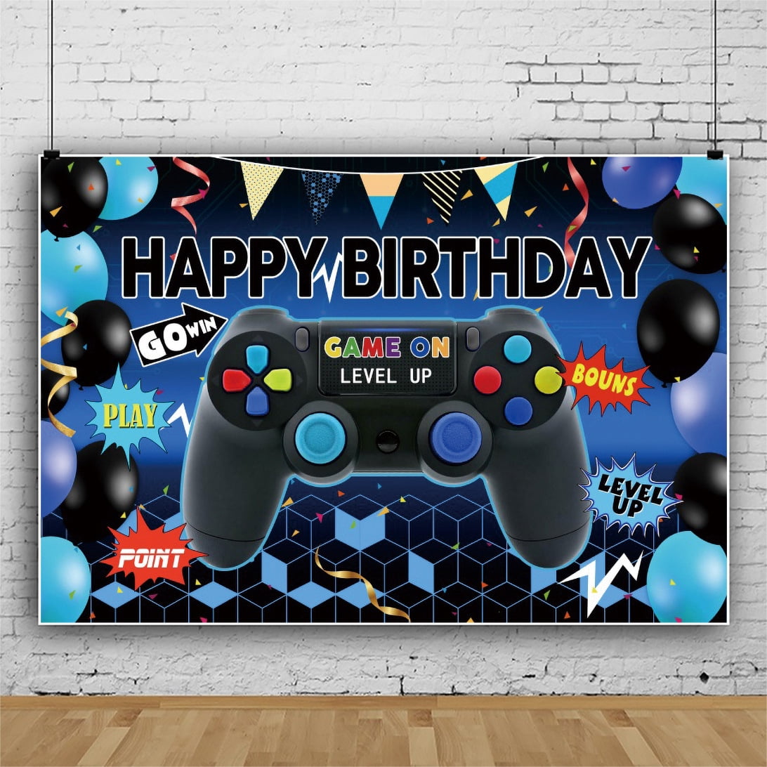 Gamepad Birthday Background for Boy Birthday Party Game On Level Up ...