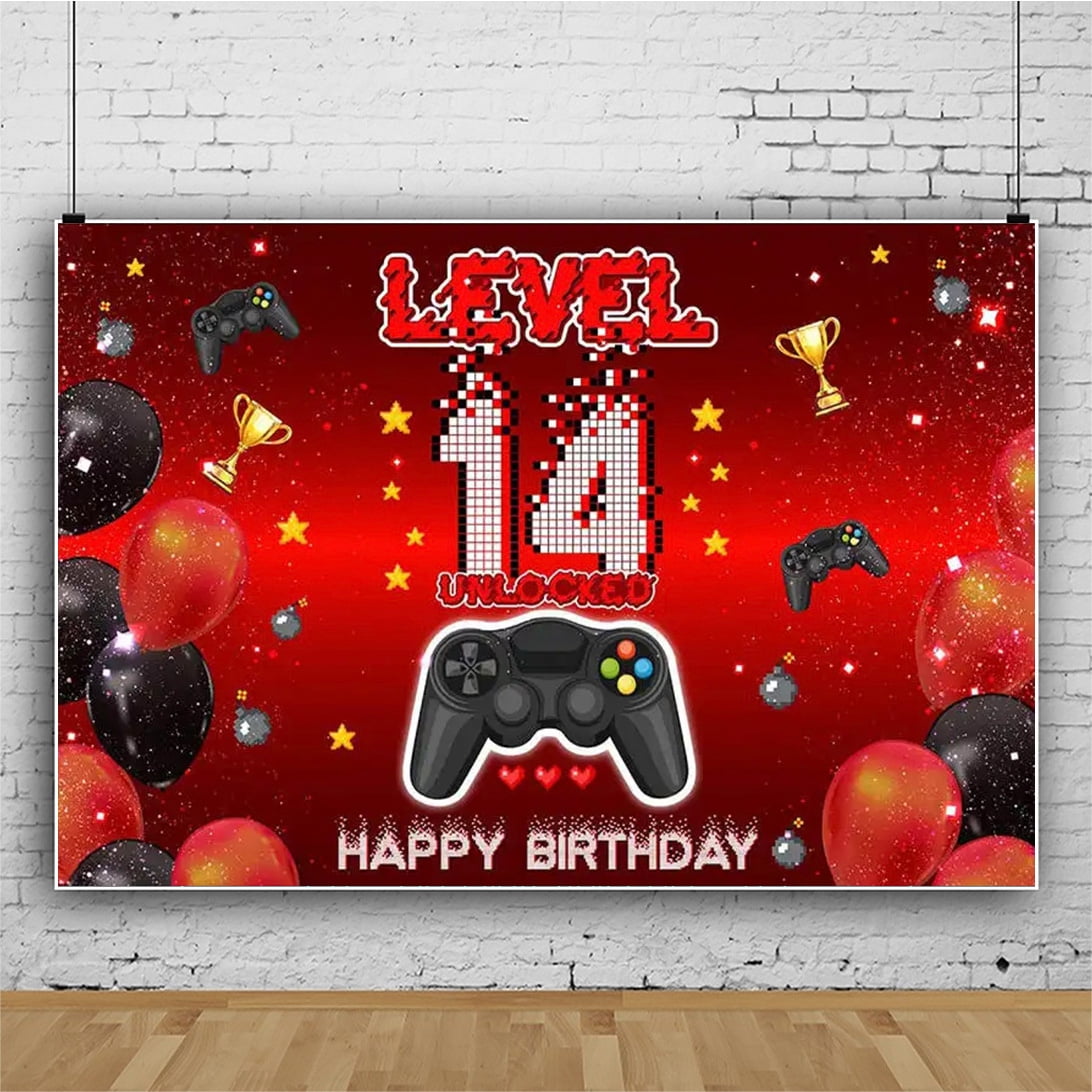 Gamepad Birthday Background for Boy Birthday Party Game On Level Up ...