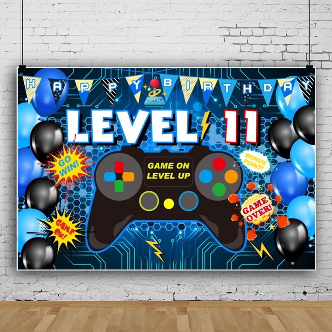 Gamepad Birthday Background for Boy Birthday Party Game On Level Up ...