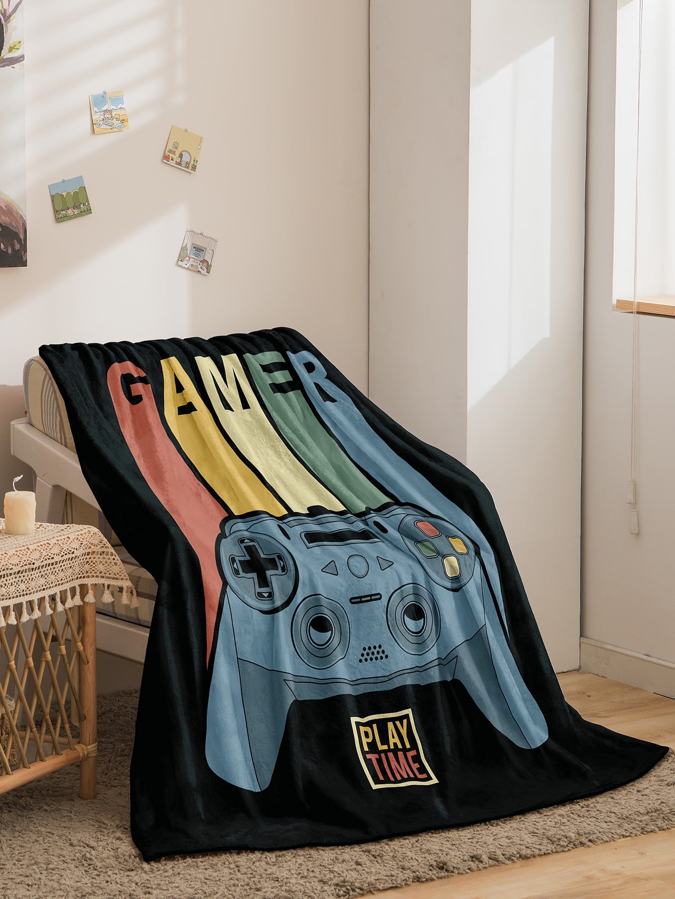 Gamer Throw Blanket Kids Boys Video Game Gamepad Fleece Sherpa Blanket ...