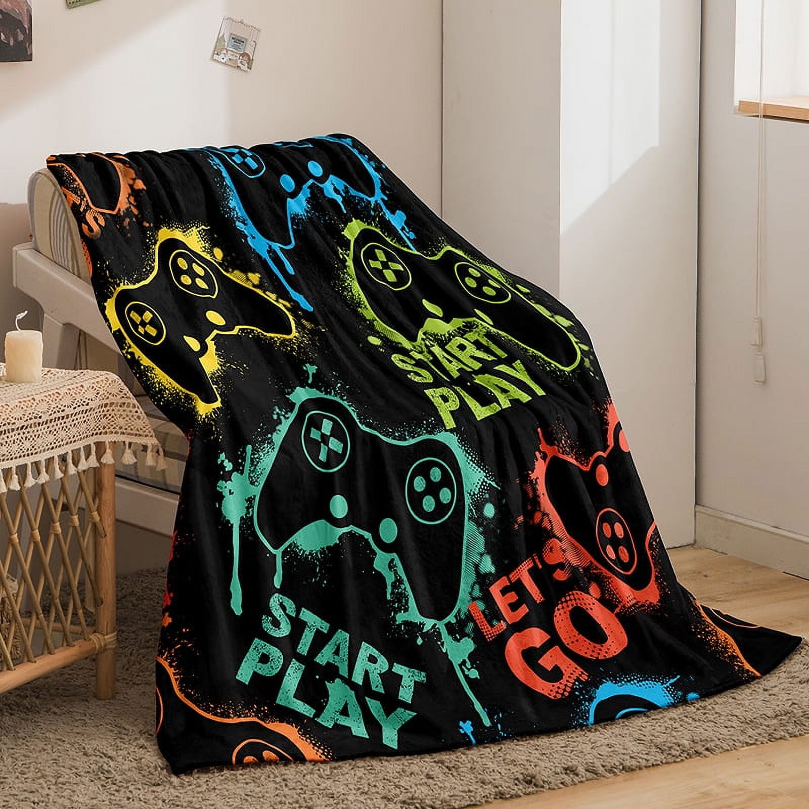 Gamepad Blanket Throw Modern Gamer Plush Bed Blanket Video Game Fleece ...