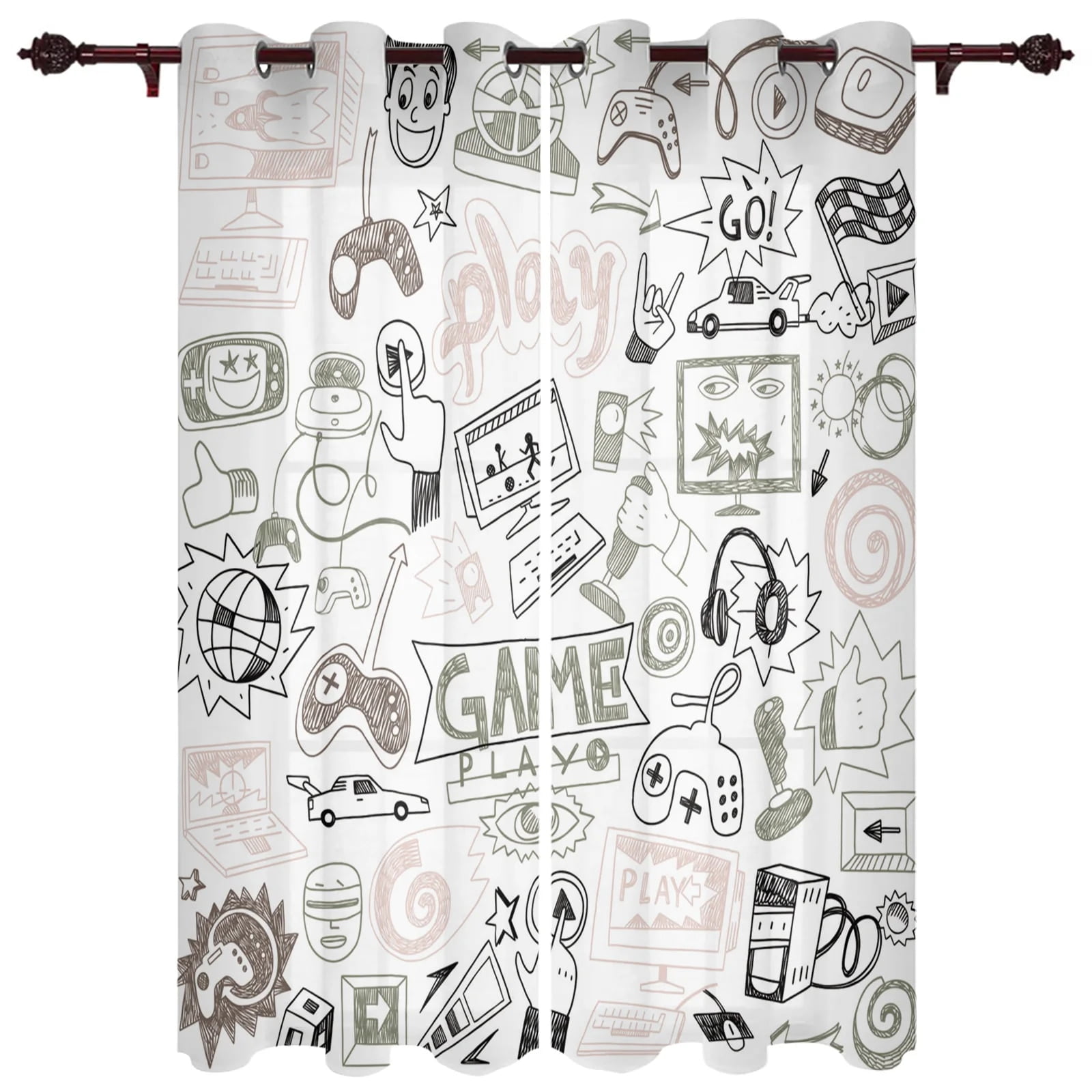 Gamepad Computer Keyboard Window Curtains for Living Room Kitchen ...
