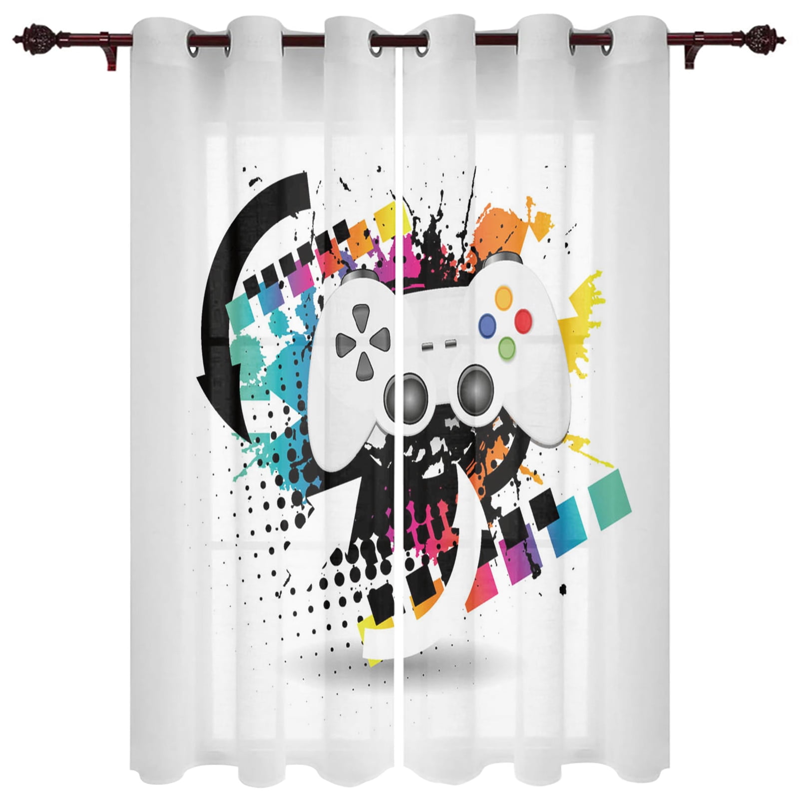 Gamepad Computer Keyboard Window Curtains for Living Room Kitchen ...