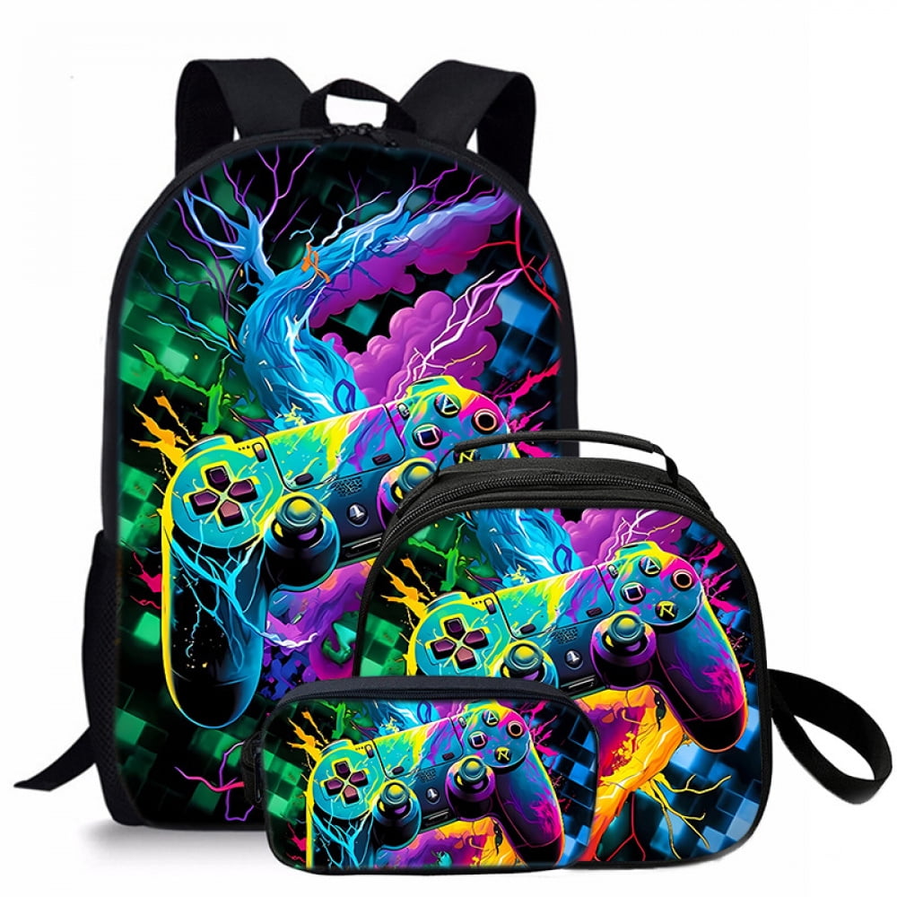 Gamepad DIY Backpack Set 3 Piece Backpack Set with Lunch Bag Pencil ...