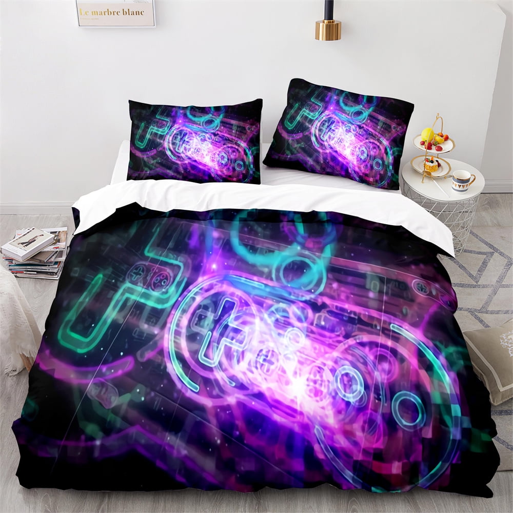 Gamepad Duvet Cover Set Blue Background White Button Rocker Boys ...