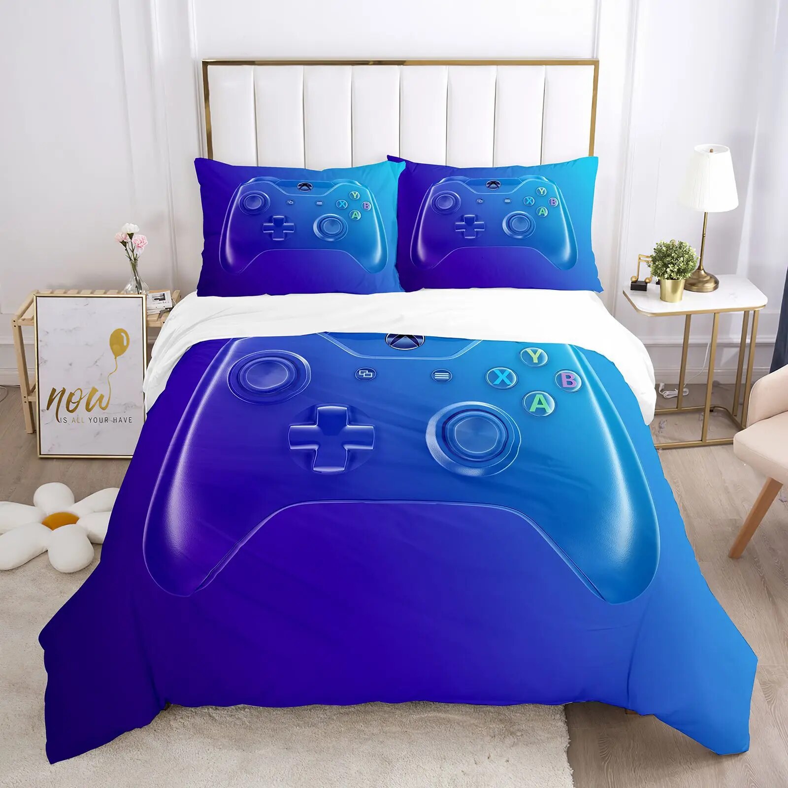 Gamepad Duvet Cover Set Colourful Background with Button Comforter ...