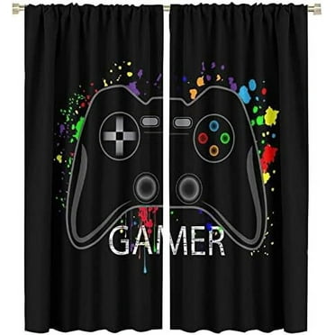 Black Gaming Curtains for Boys Bedroom Kids Gamer Room Decor Curtain ...