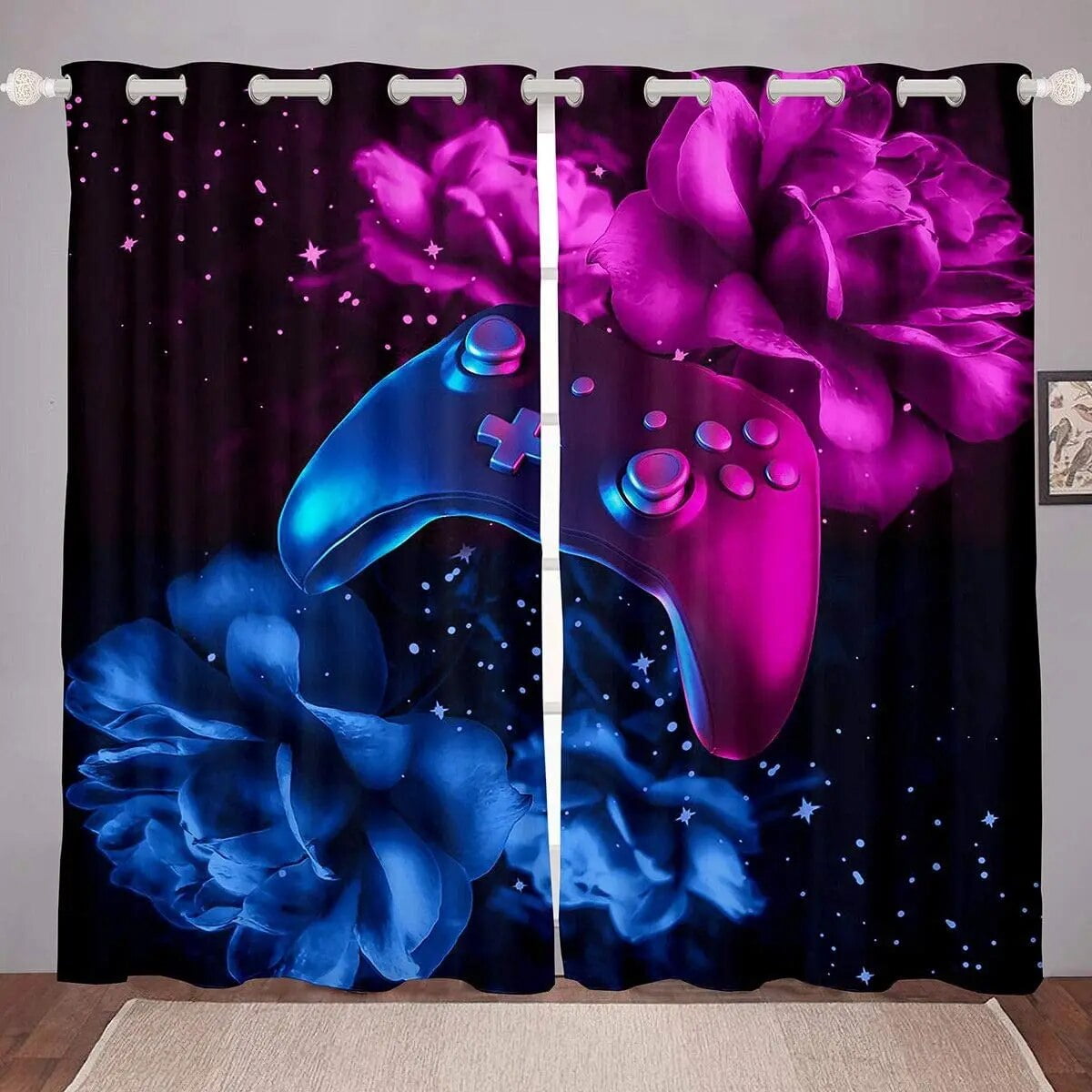 Gamepad Window Curtain Modern Gamer Curtains Gaming Room Decor Window ...