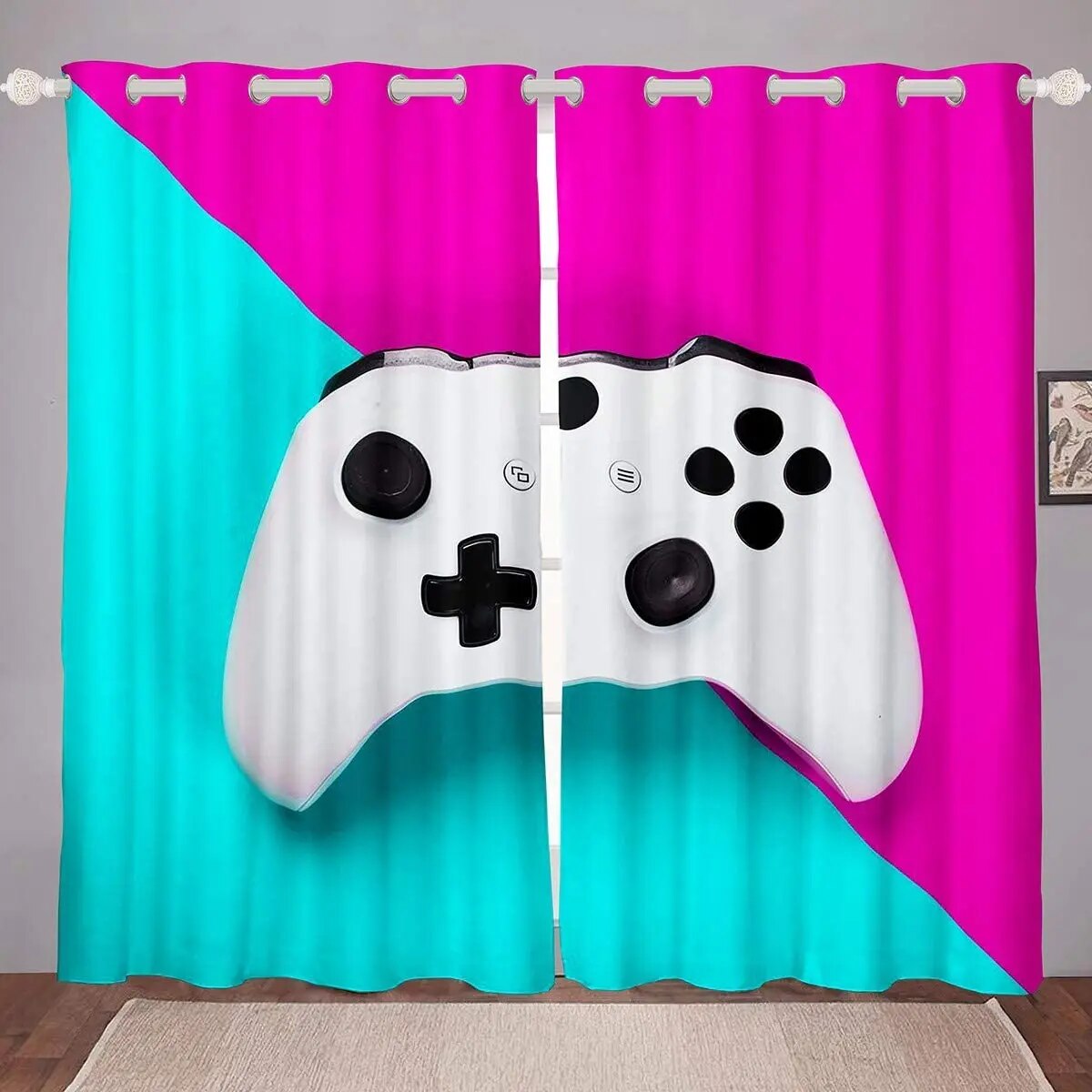 Gamepad Window Curtain Modern Gamer Curtains Gaming Room Decor Window ...