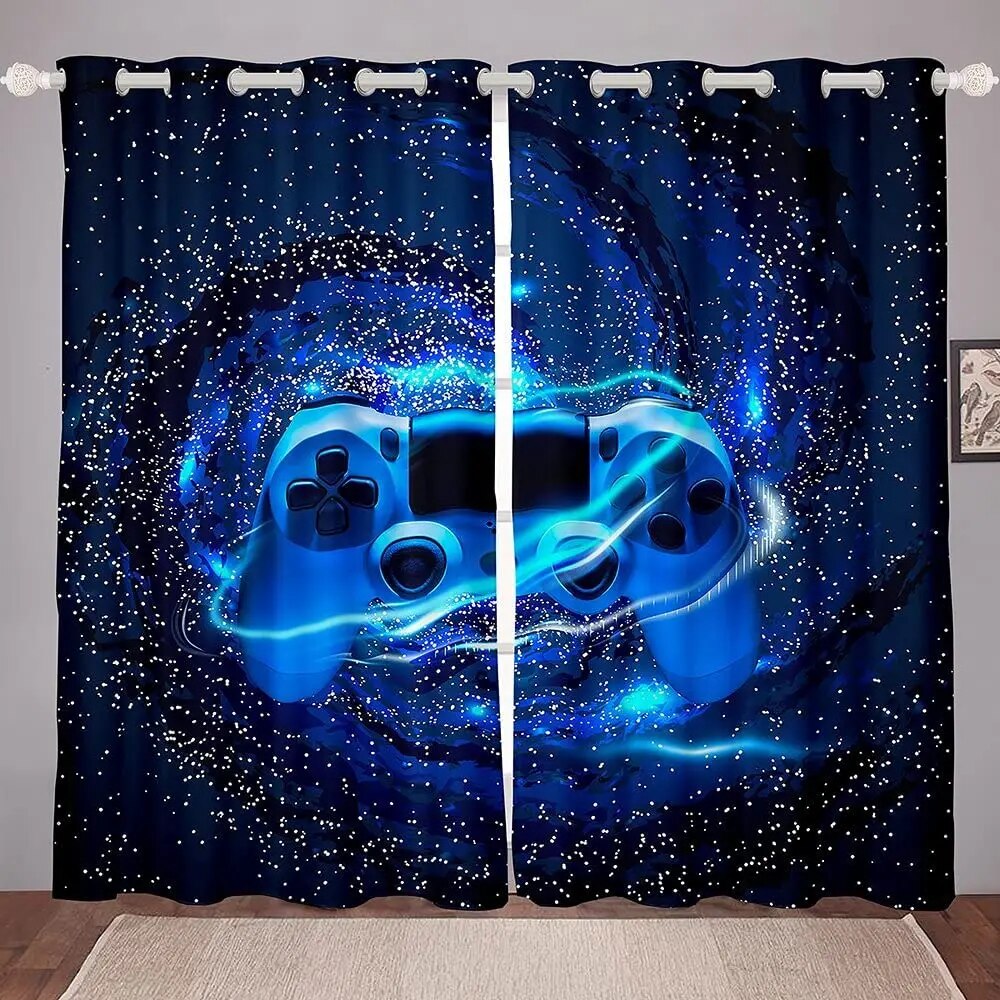 Gamepad Window Drapes Boys Gamer Curtains Teens Blue Red Video Game ...