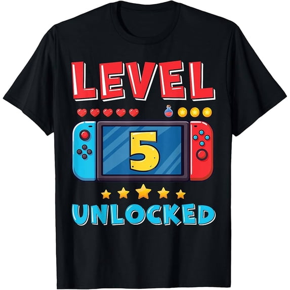 Gamer 5th Birthday T-Shirt - Colorful Video Game Console Design with ...
