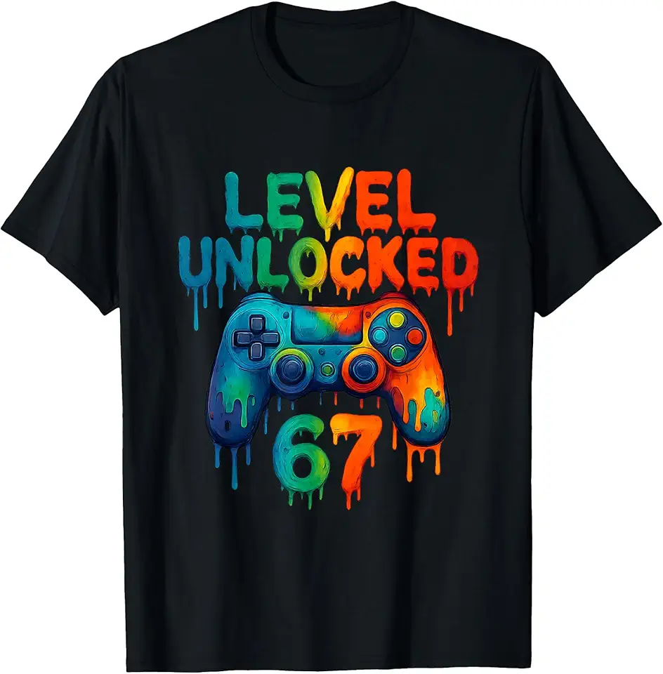 Gamer 67 Drip Level Unlocked 67 Video Game Gen Alpha Meme T-Shirt ...