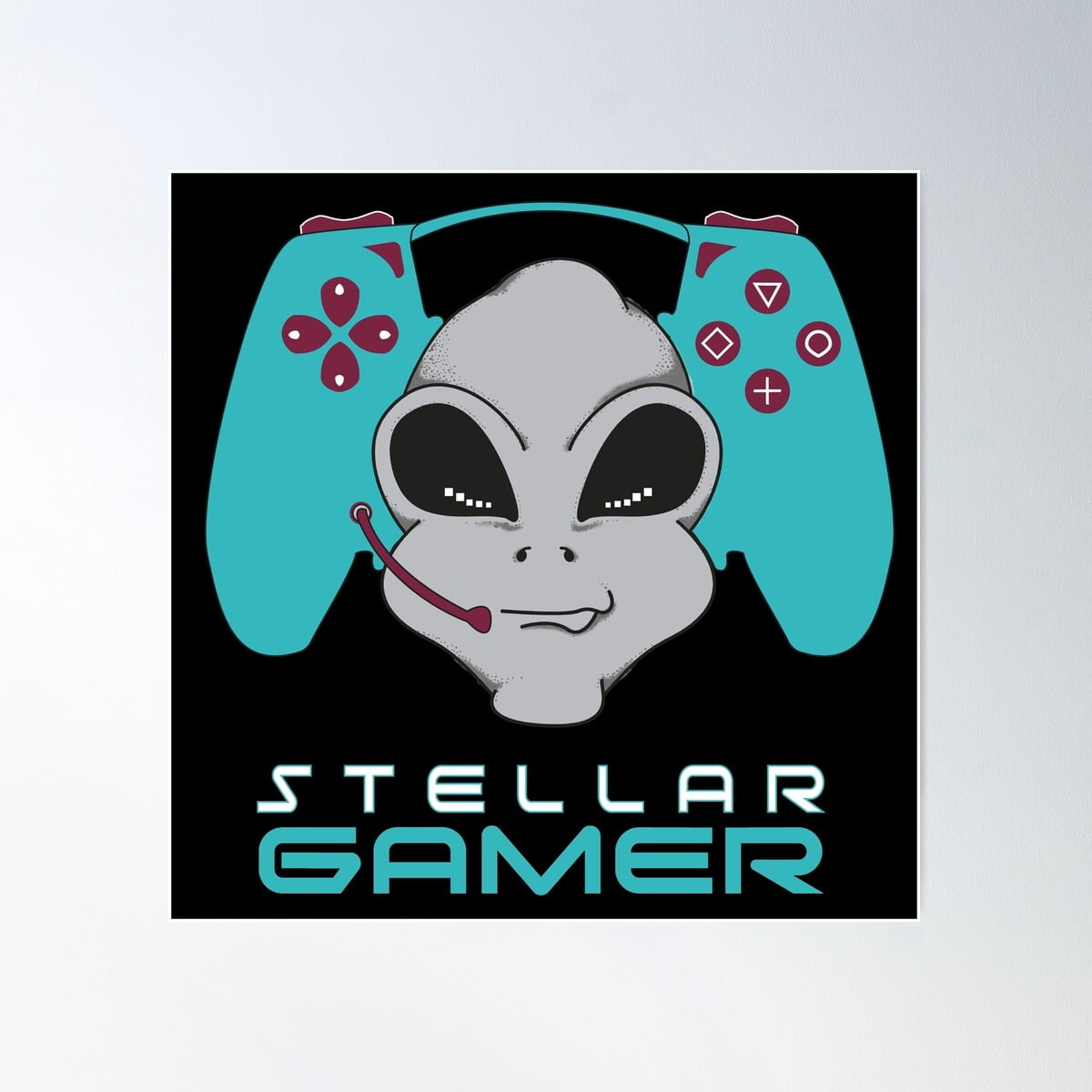 Gamer Alien Head Berry Blue Poster Wall Art, Modern Wall Decor For ...