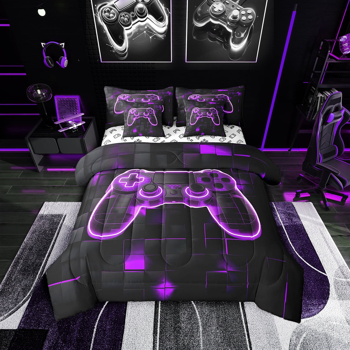 Gamer Bed in A Bag for Teen,Modern 3D Gaming Comforter Sets Twin,Video ...