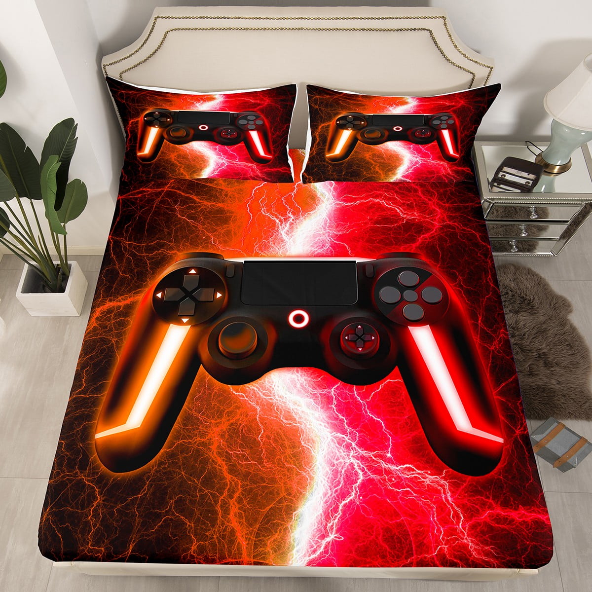 Gamer Bedding Set Full Size Gaming Fitted Sheet for Boys Girls Kids,Red ...