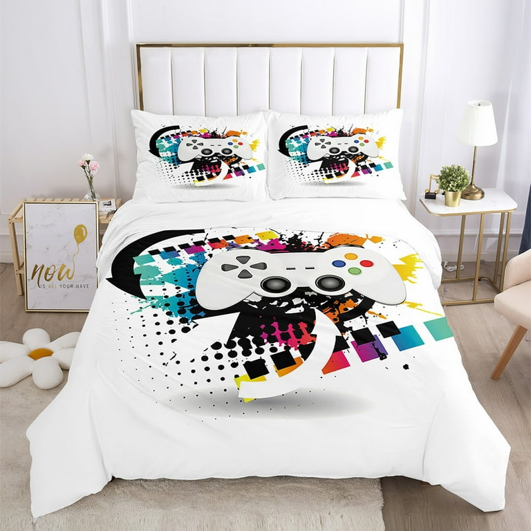 Gamer Bedding Set Full Size for Kids Boys Game Room Decor Gaming Comforter Cover Set Teens Bedroom Microfiber Soft Video Game Controller Gamepad Bed Duvet Cover Set with 2 Pillowcase Walmart