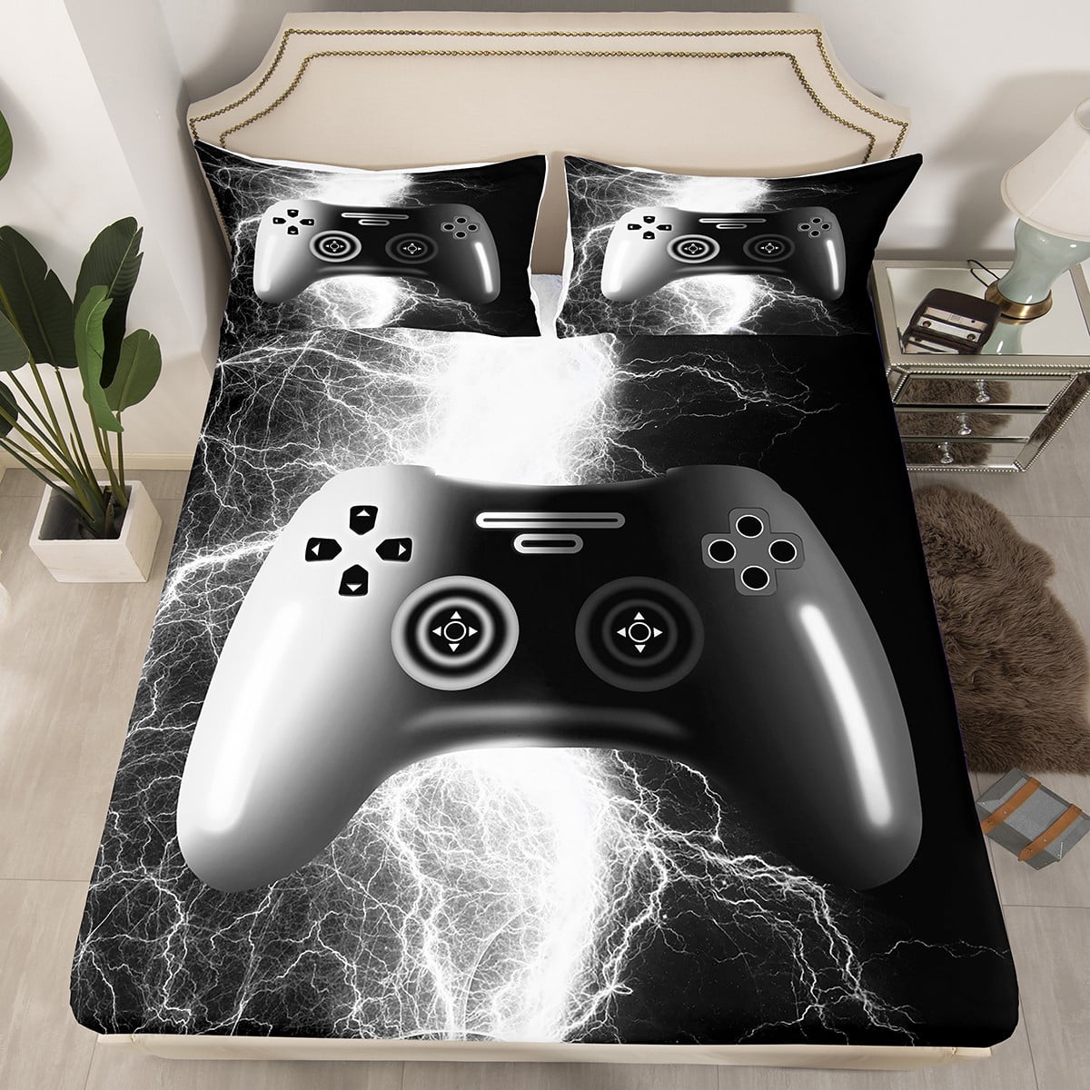 Gamer Bedding Set Twin Black and White Gaming Fitted Sheet,Video Game ...