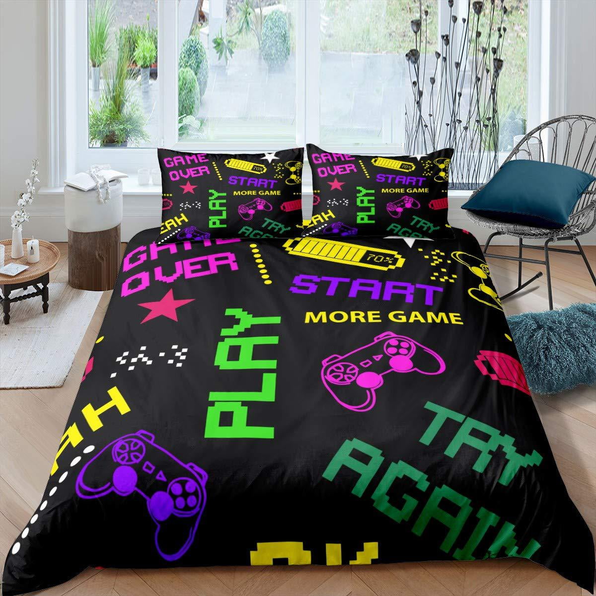 Gamer Bedding Sets for Boys Adults,Gaming Duvet Cover Set ,Boys Video Games Comforter Cover, Bed ...