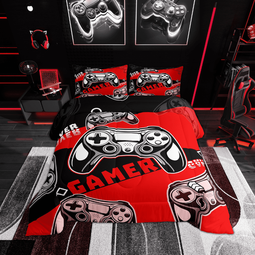 Gamer Bedding Sets King Size Video Game Comforter Set Gaming Controller ...