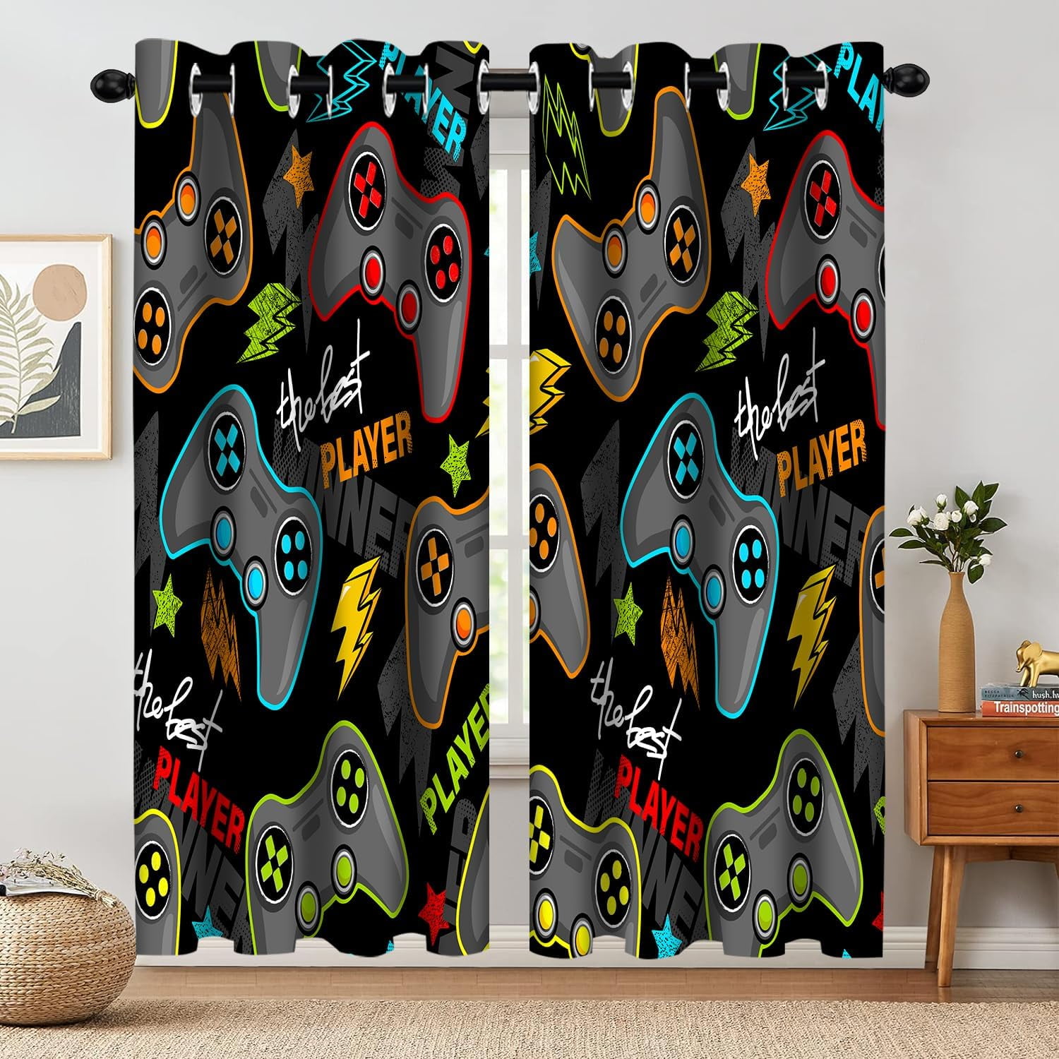 Gamer Blackout Window Curtains, Colorful Game Gaming Gamepad for Kids ...