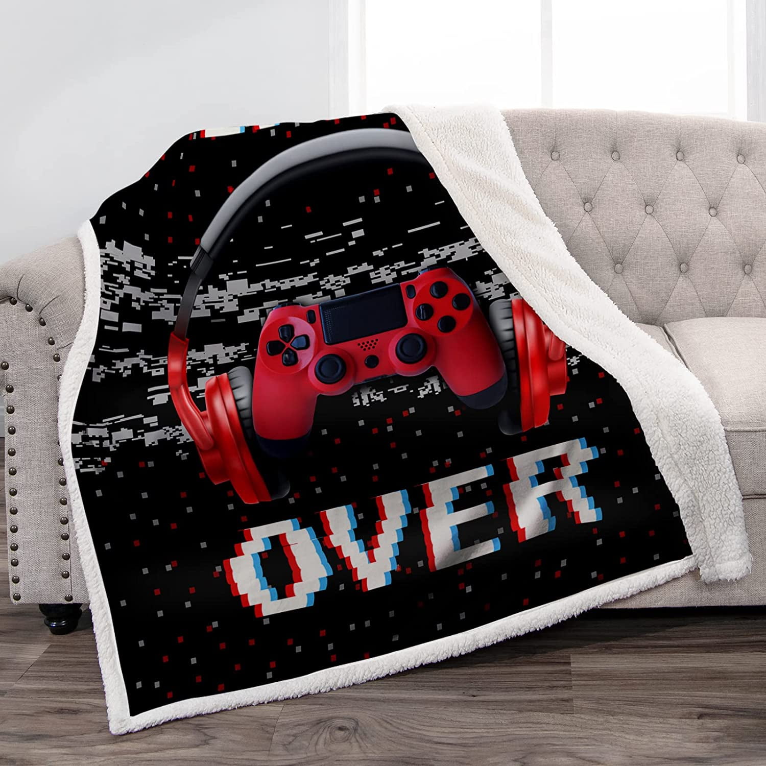 Gamer Blankets for Boys Girls - Soft Sherpa Blanket with Red Gamepad ...
