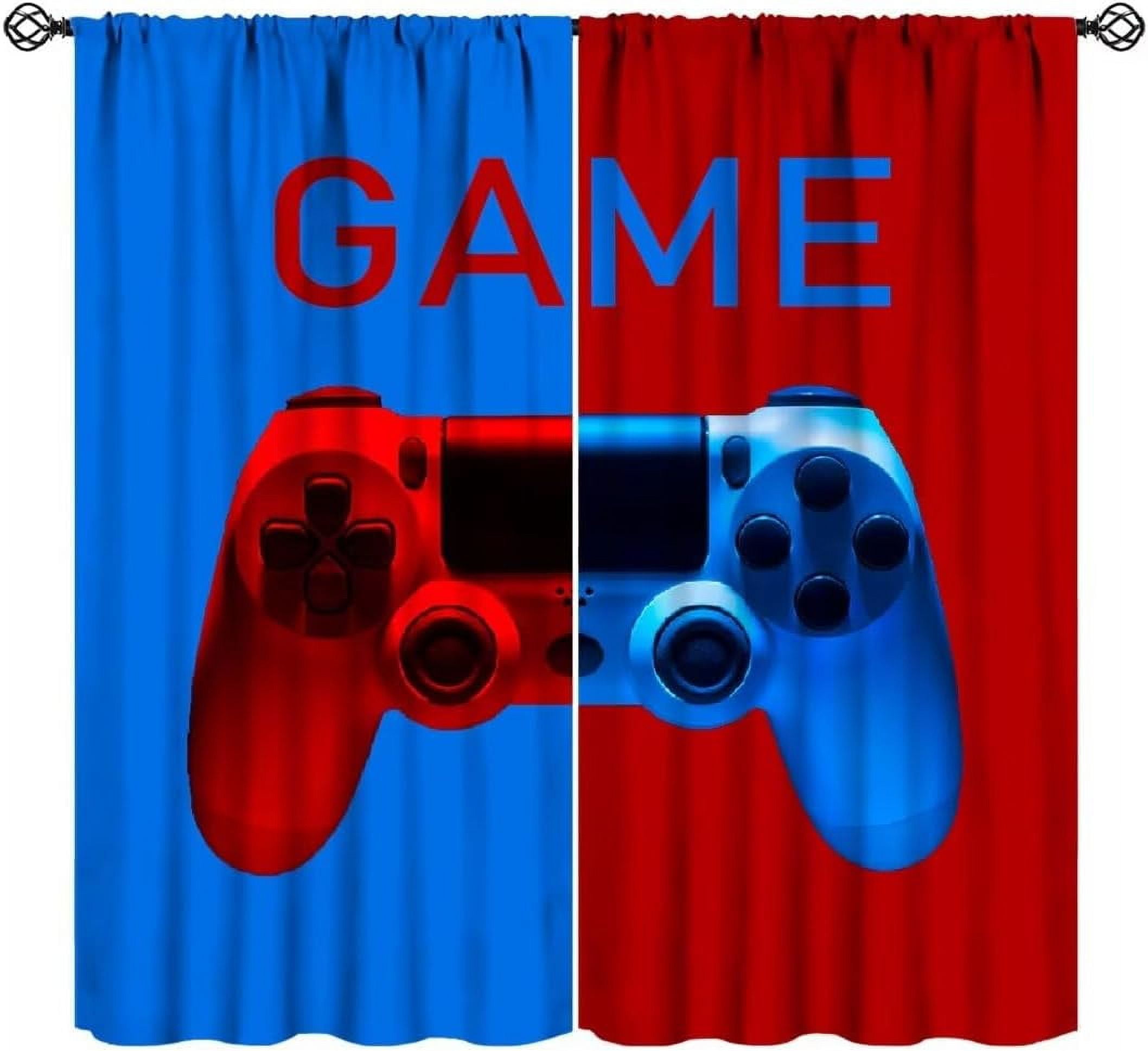 Gamer Boys Curtains, Red Blue Gaming Window Drapes Kids Teens Video ...
