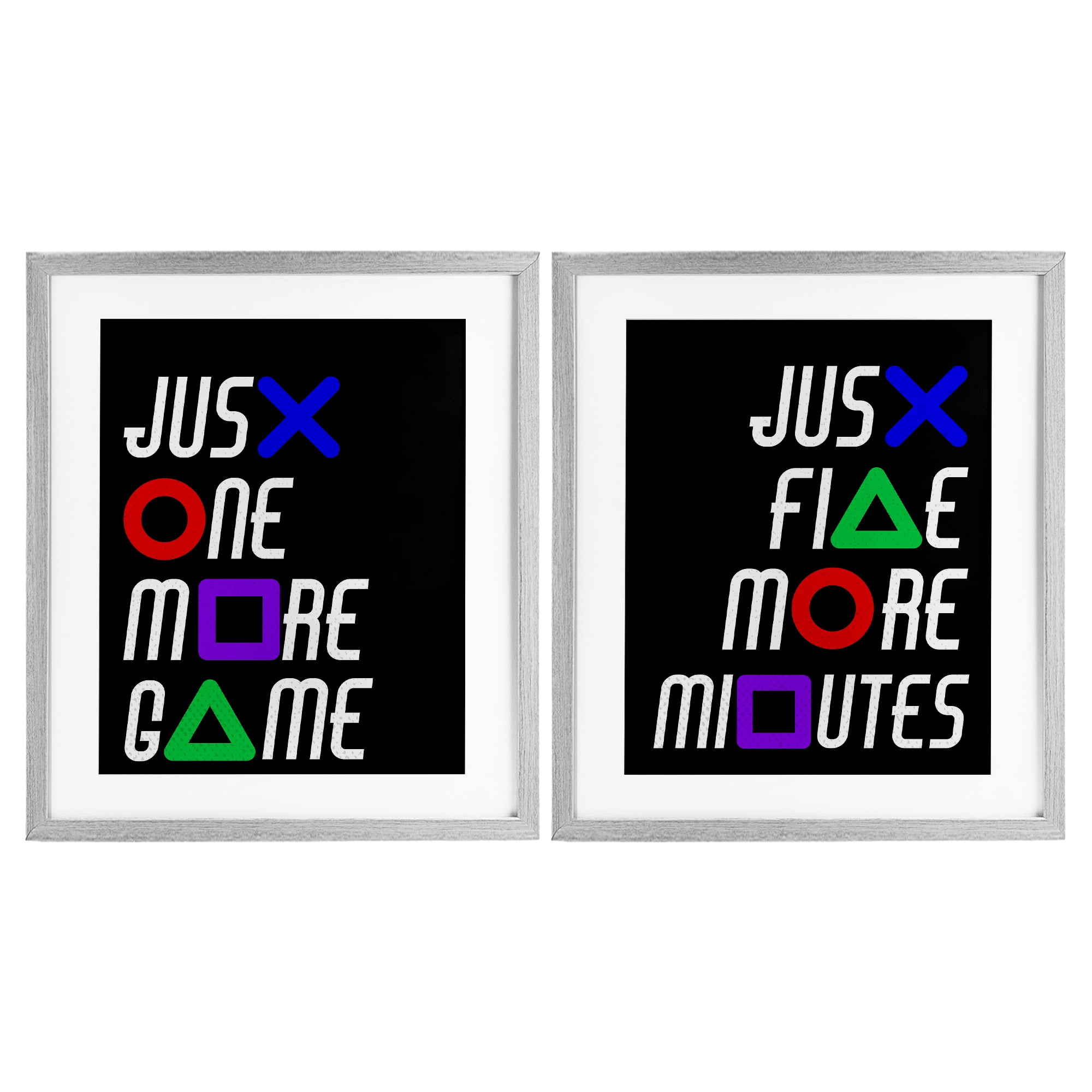 Gamer Button Symbols Phrases 2 Piece Gray Framed Print Under Glass Set ...