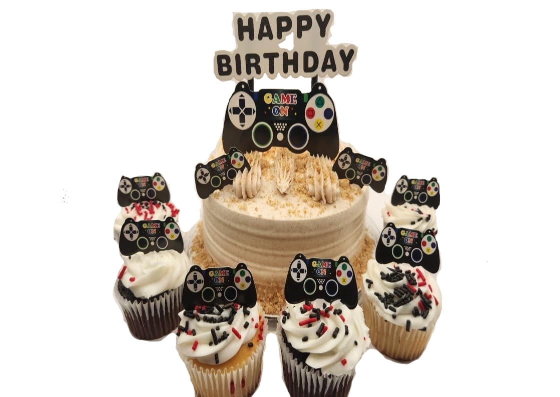 Gamer Cake Topper & 24 Cupcake Toppers Set – Video Game Birthday Party ...
