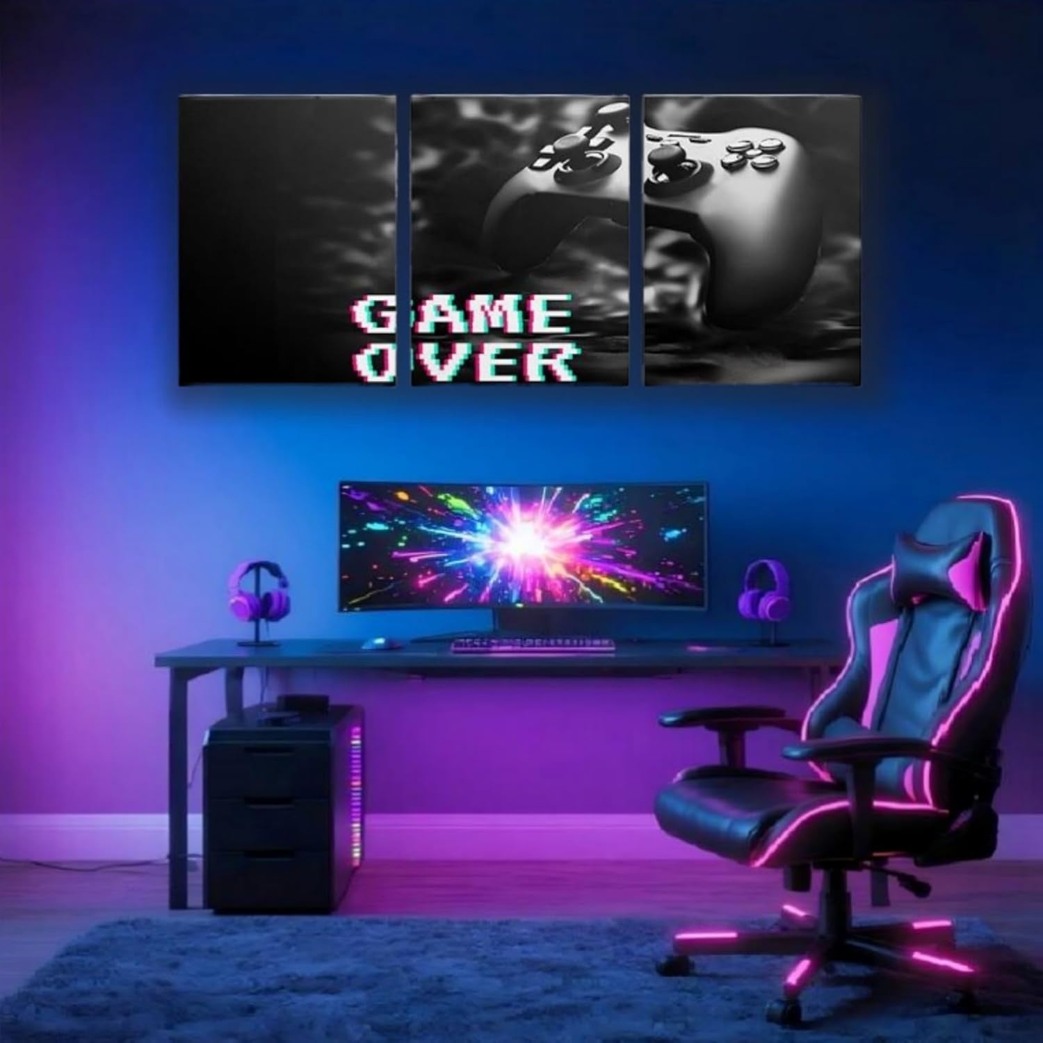 Gamer Canvas Wall Art Set of 3,Red and Black Gaming Artwork Posters ...