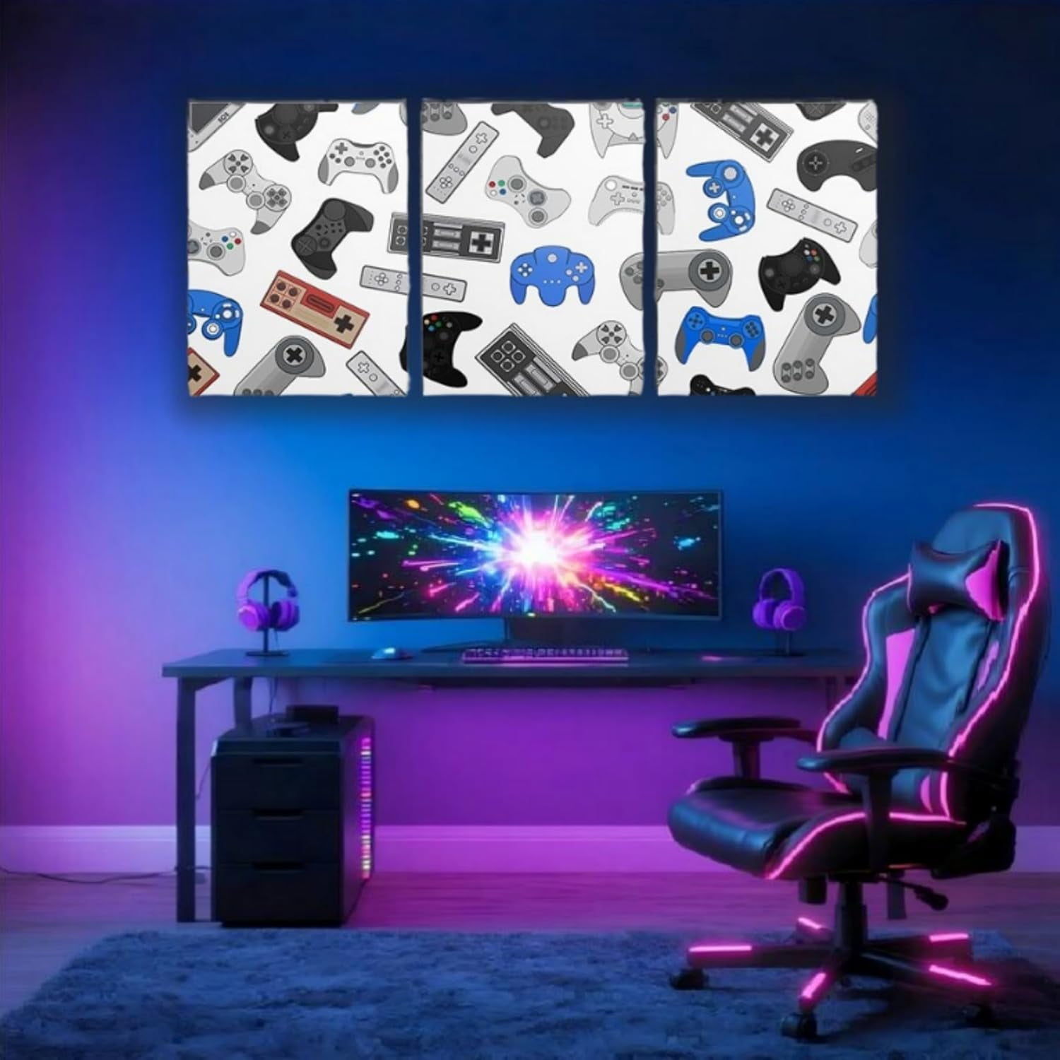 Gamer Canvas Wall Art Set of 3,Red and Black Gaming Artwork Posters ...