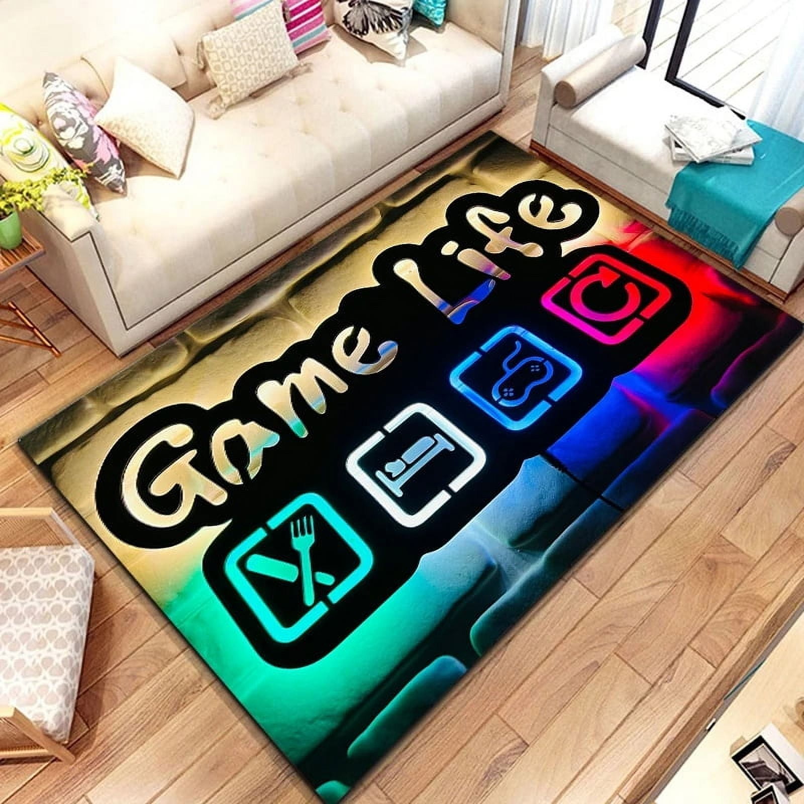 Gamer Carpet Funny Black Game Controller Mat for Children Soft Rug Boys ...