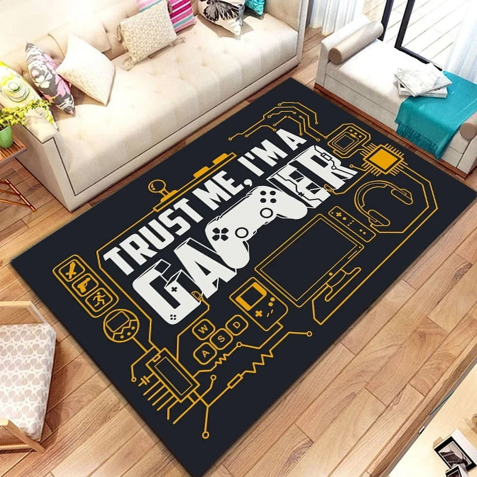 Gamer Carpet Funny Black Game Controller Mat for Children Soft Rug Boys ...
