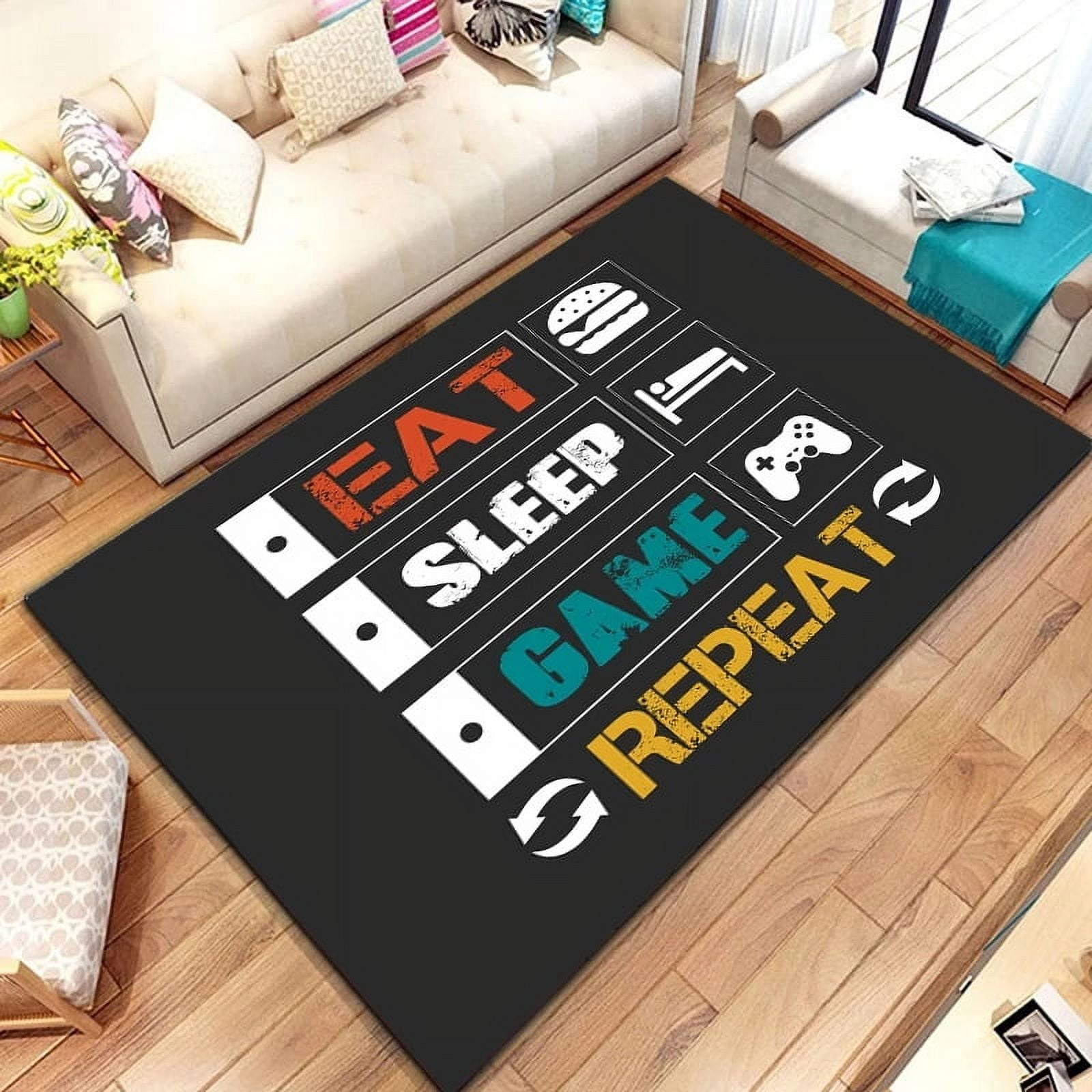 Gamer Carpet Funny Black Game Controller Mat for Soft Rug Room Gaming ...