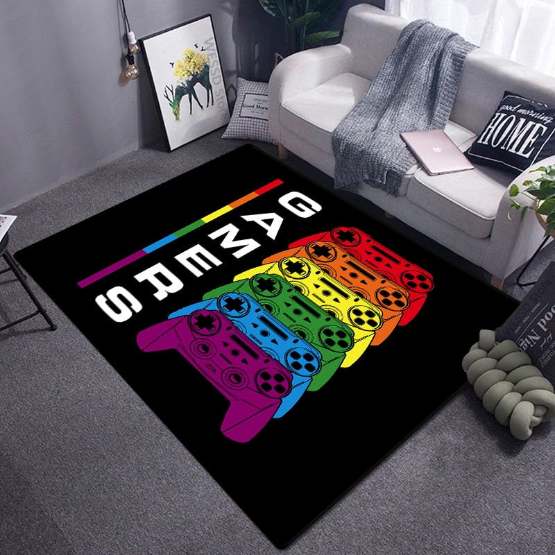 Gamer Carpet Funny Black Game Controller Mats for Children Soft Rug ...