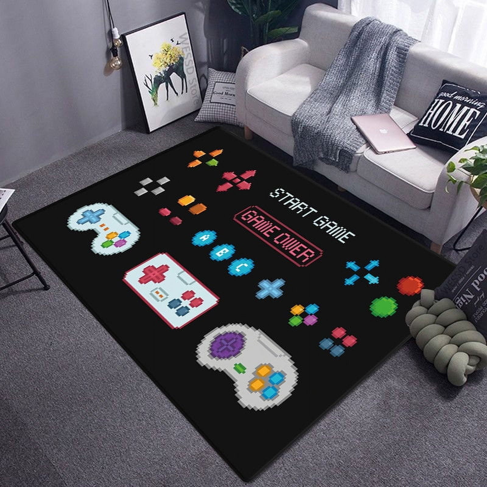 Gamer Carpet Funny Black Game Controller Mats for Children Soft Rug ...