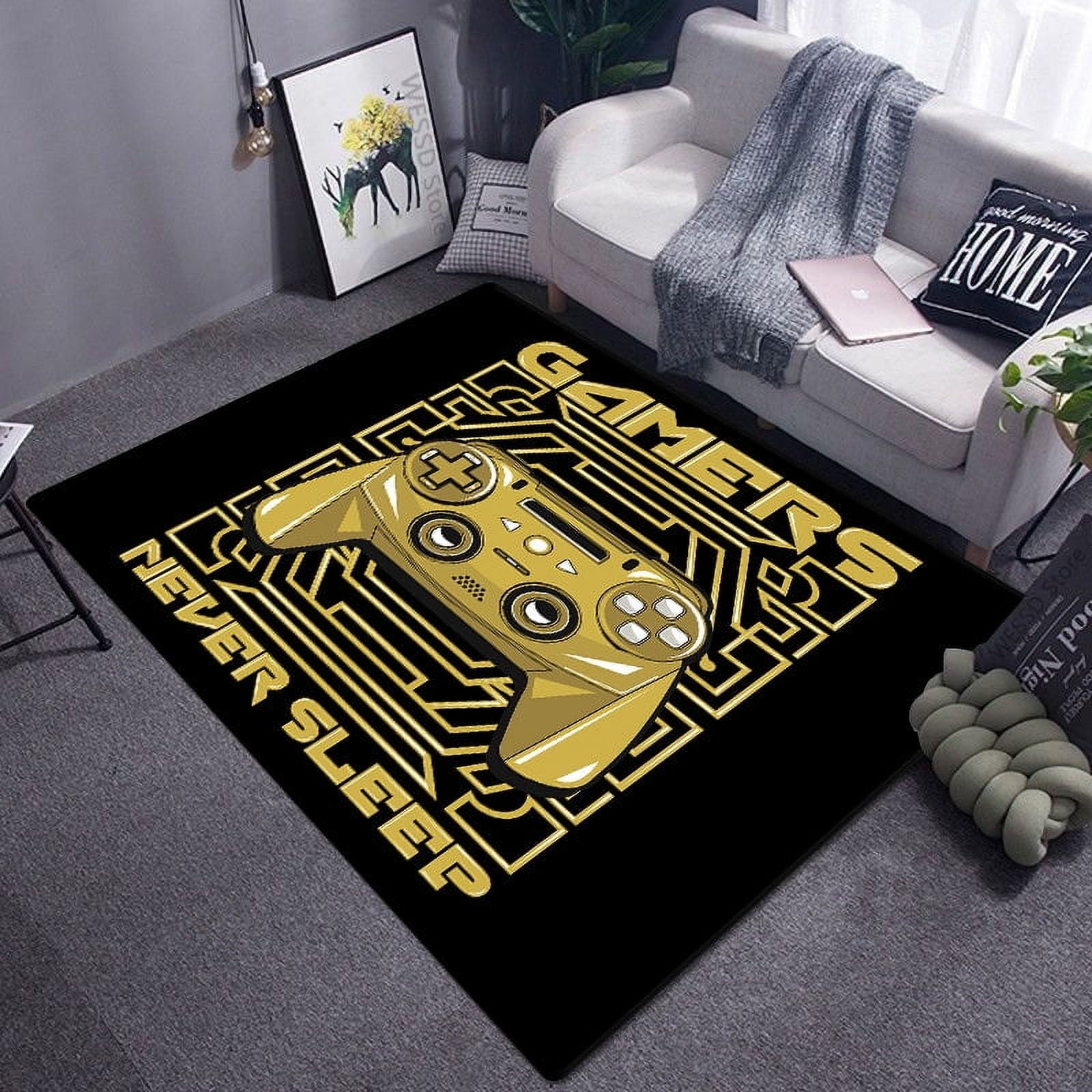Gamer Carpet Funny Black Game Controller Mats for Children Soft Rug ...