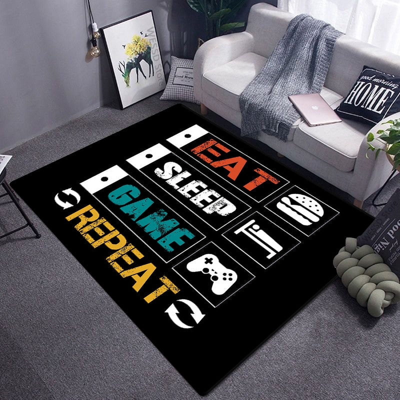 Gamer Carpet Funny Black Game Controller Mats for Children Soft Rug ...