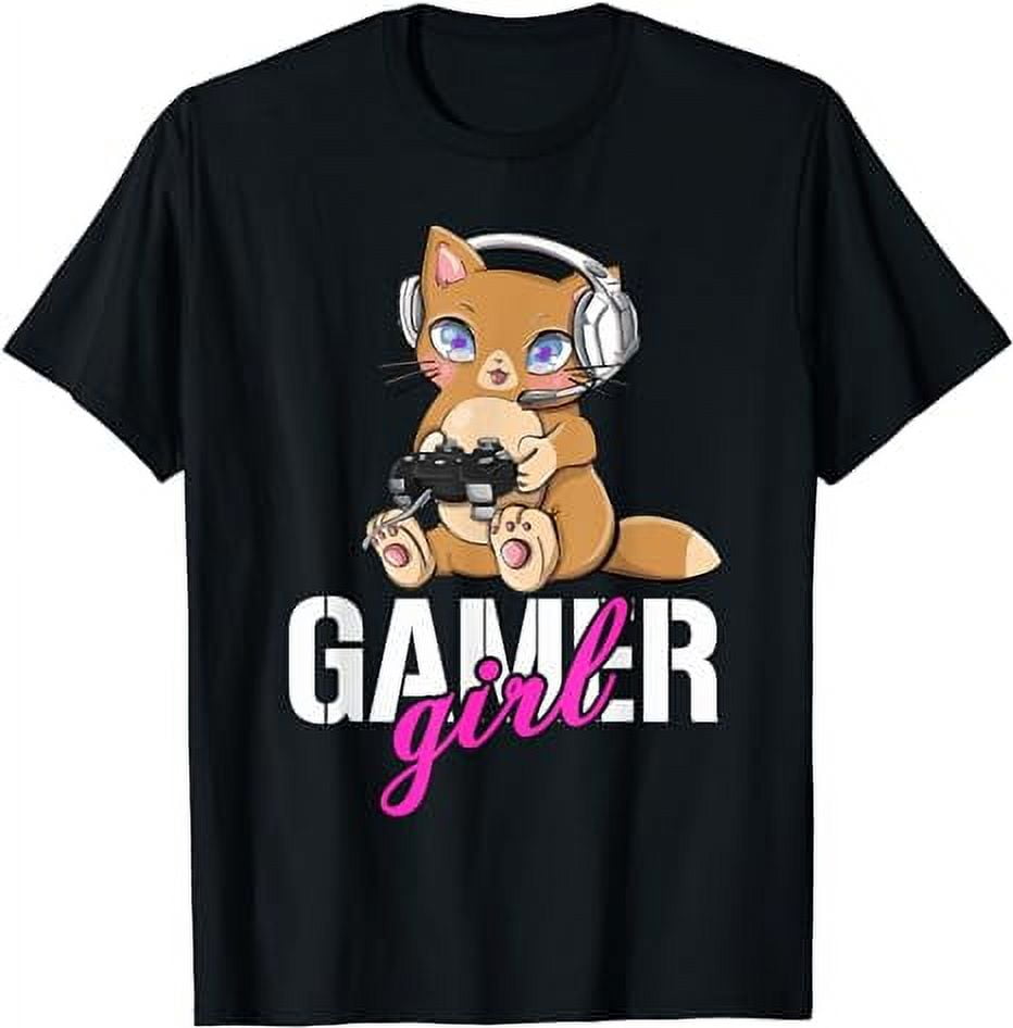Gamer Cat Girl Gaming Cute Gamer Cats Cats And Gaming T-Shirt - Walmart.com