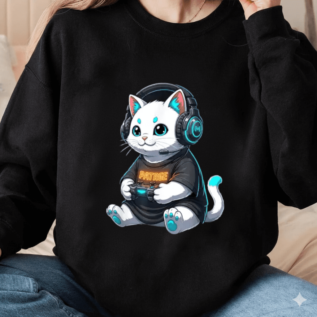 Gamer Cat With Headset Kawaii Gaming Kitten Controller Holiday ...
