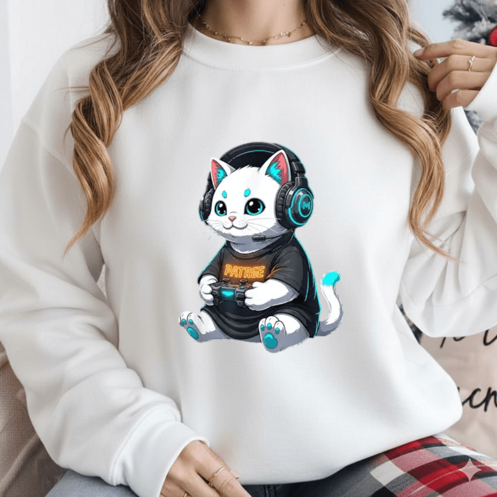Gamer Cat With Headset Kawaii Gaming Kitten Controller Holiday ...