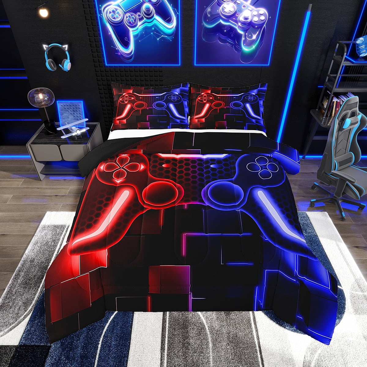Gamer Comforter Set Bedding Set 3-Piece Game Console Comforter Teen 3D ...