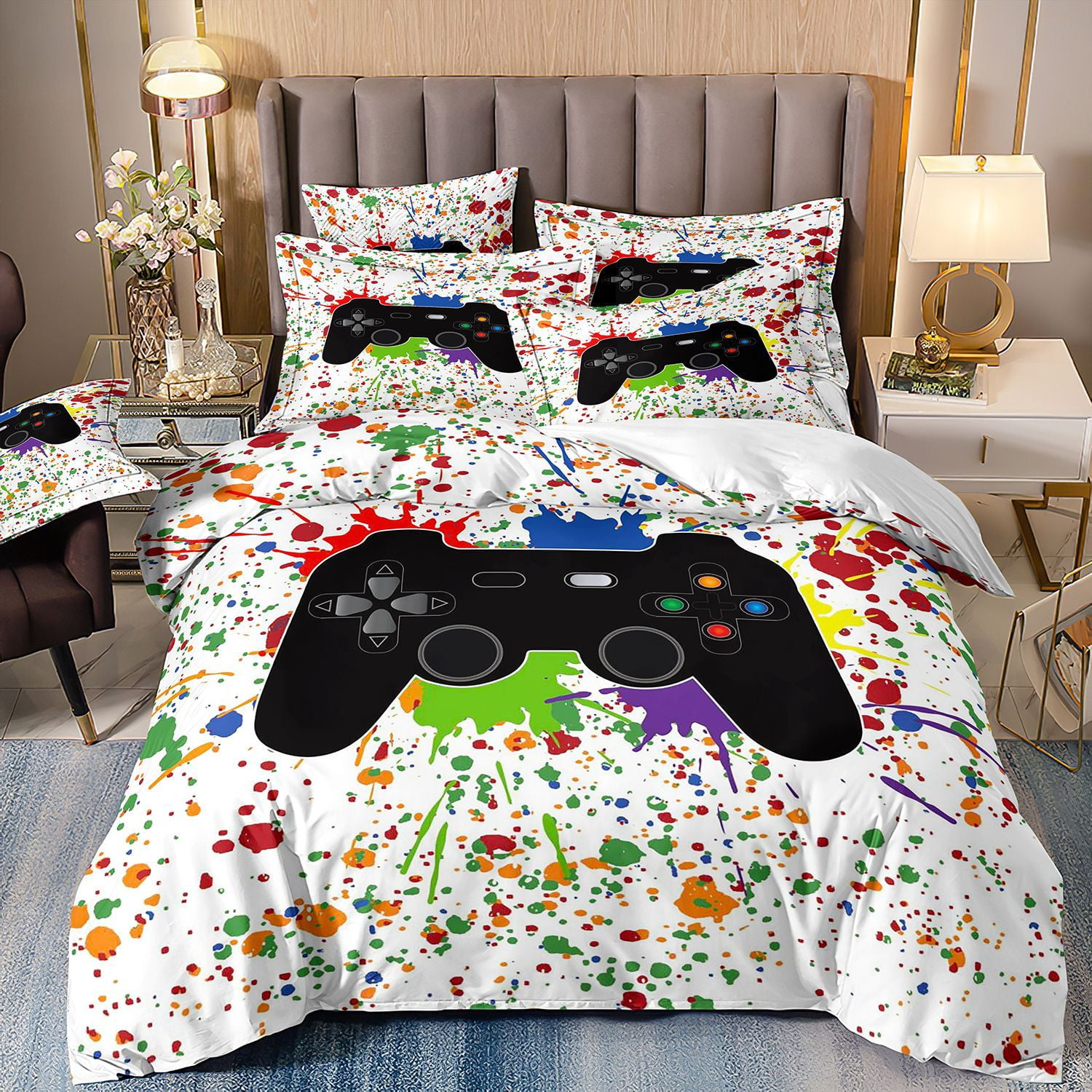 Gamer Comforter Set for Boys Bedroom, Teens Gaming Down Comforter Full Size for Kids Teens Youth ...