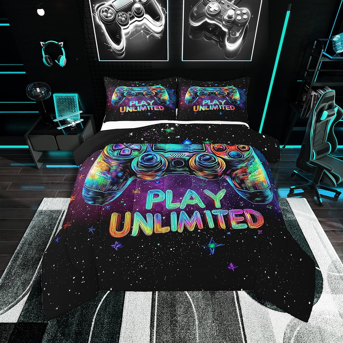 Gamer Comforter Set for Boys Teens Gaming Bedding Full Size, Video Game ...