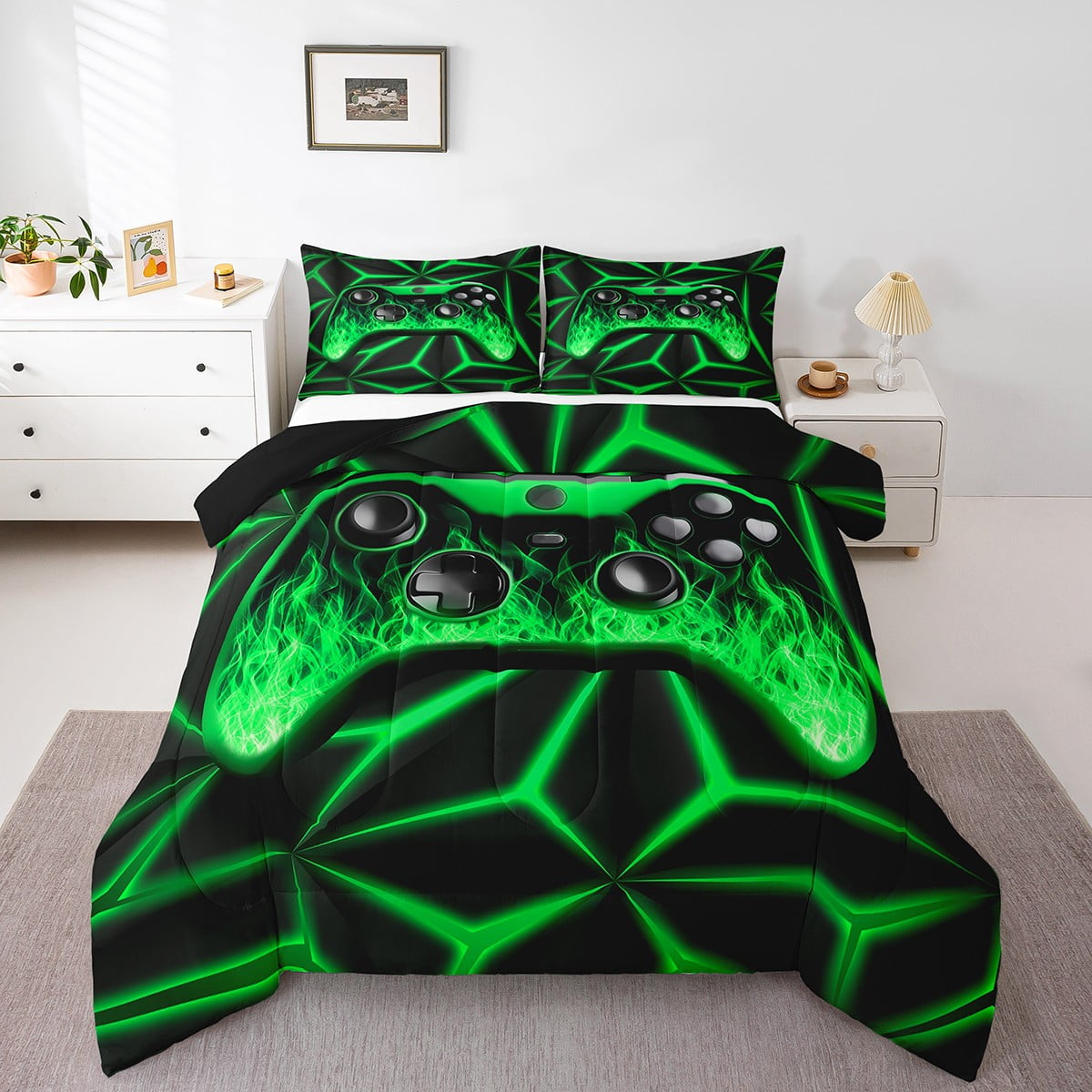 Gamer Comforter Set King Bedding Sets Green Video Game Bedding ...