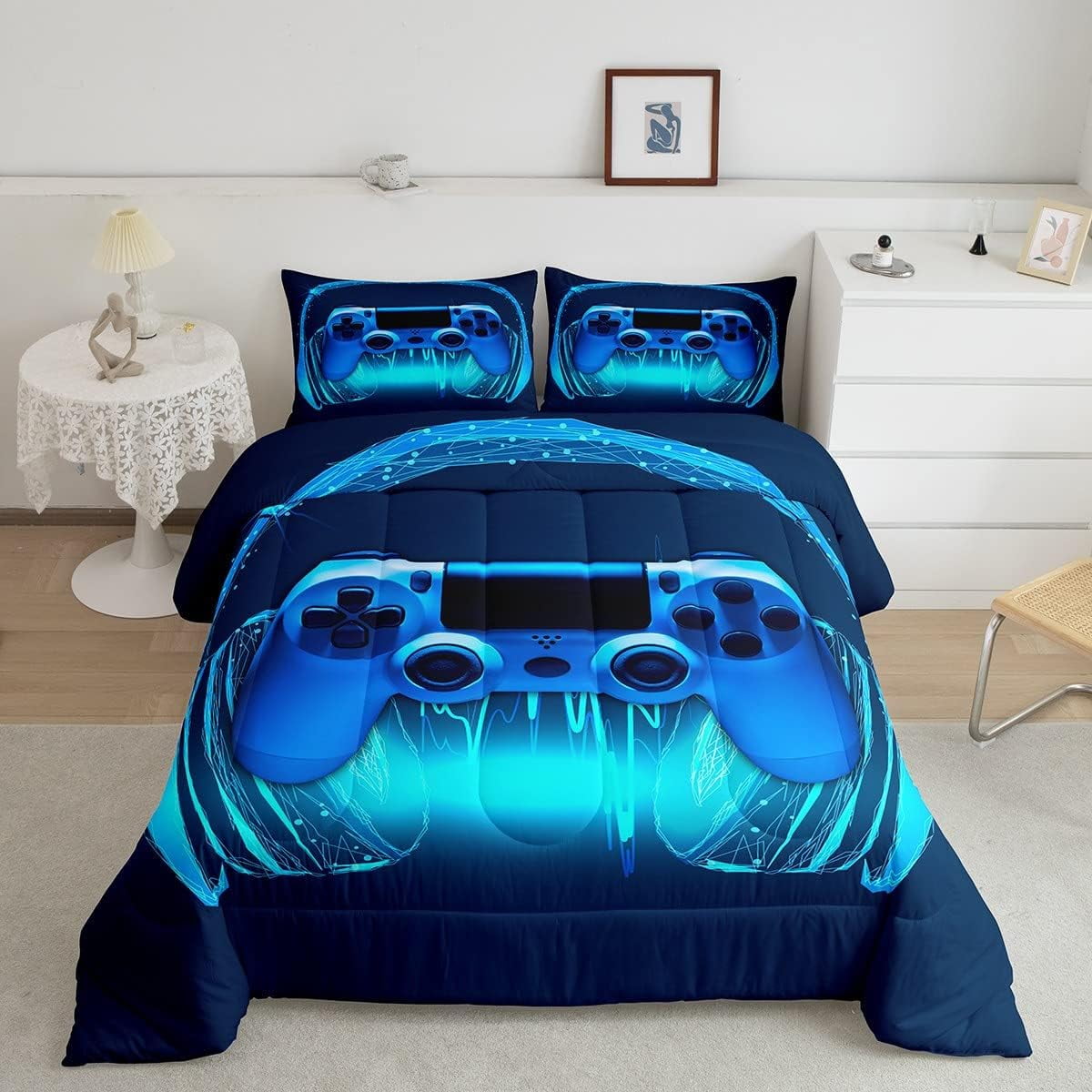 Gamer Comforter Set Twin Size,Blue Headphones Musical Design Games ...